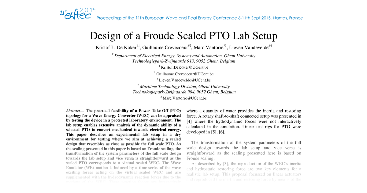 Design of a Froude Scaled PTO Lab Setup