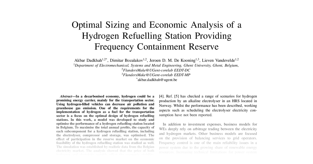 Optimal Sizing and Economic Analysis of a Hydrogen Refuelling Station ...