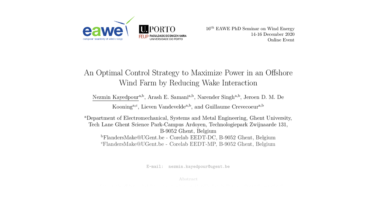 An Optimal Control Strategy to Maximize Power in an Offshore Wind Farm ...