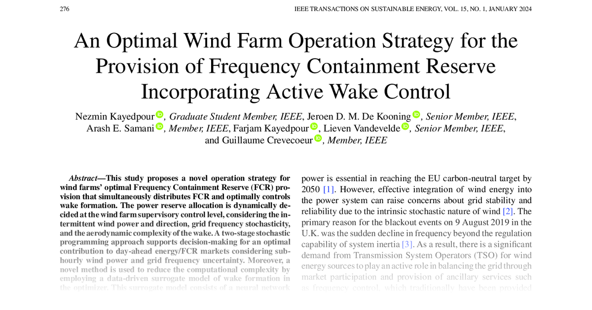 An Optimal Wind Farm Operation Strategy for the Provision of Frequency ...